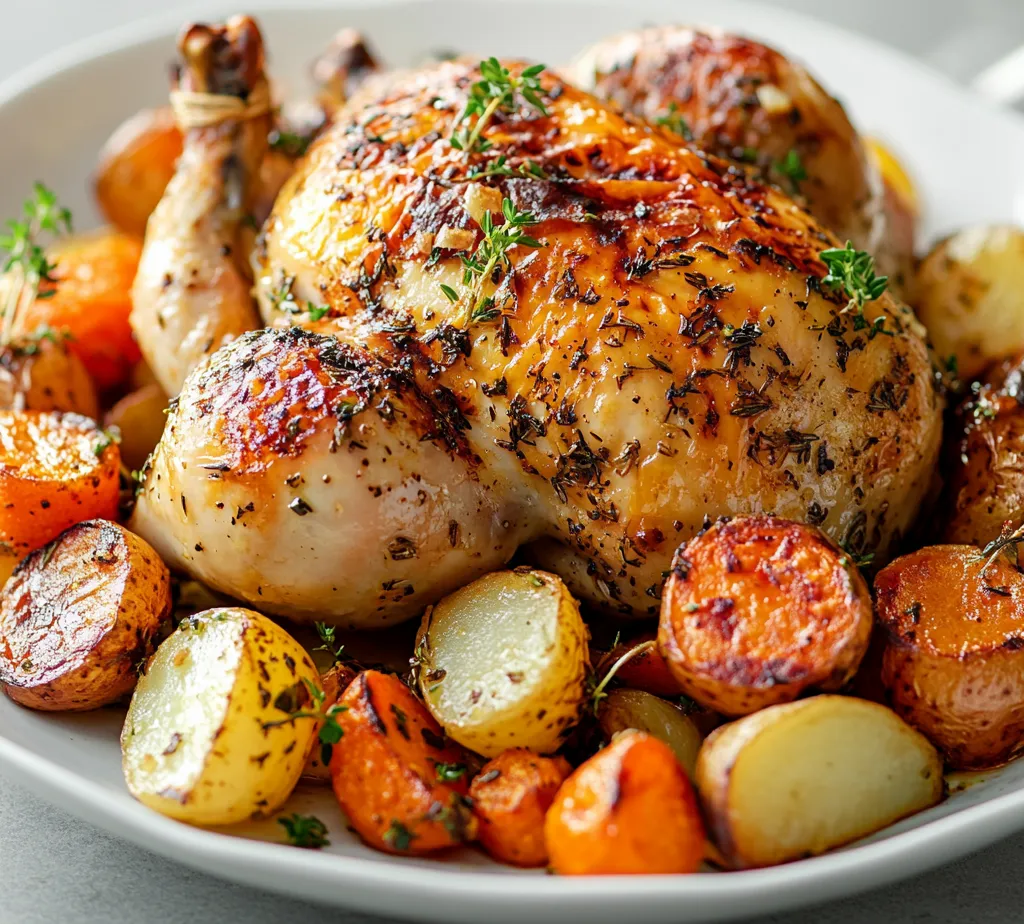 Herb-Infused Garlic Roasted Chicken with Rustic Vegetables - Aileenrecipes
